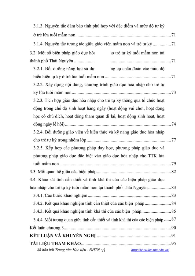 Luận văn: Biện pháp giáo dục hòa nhập cho trẻ tự kỷ tuổi mầm non tại thành phố Thái Nguyên | PDF