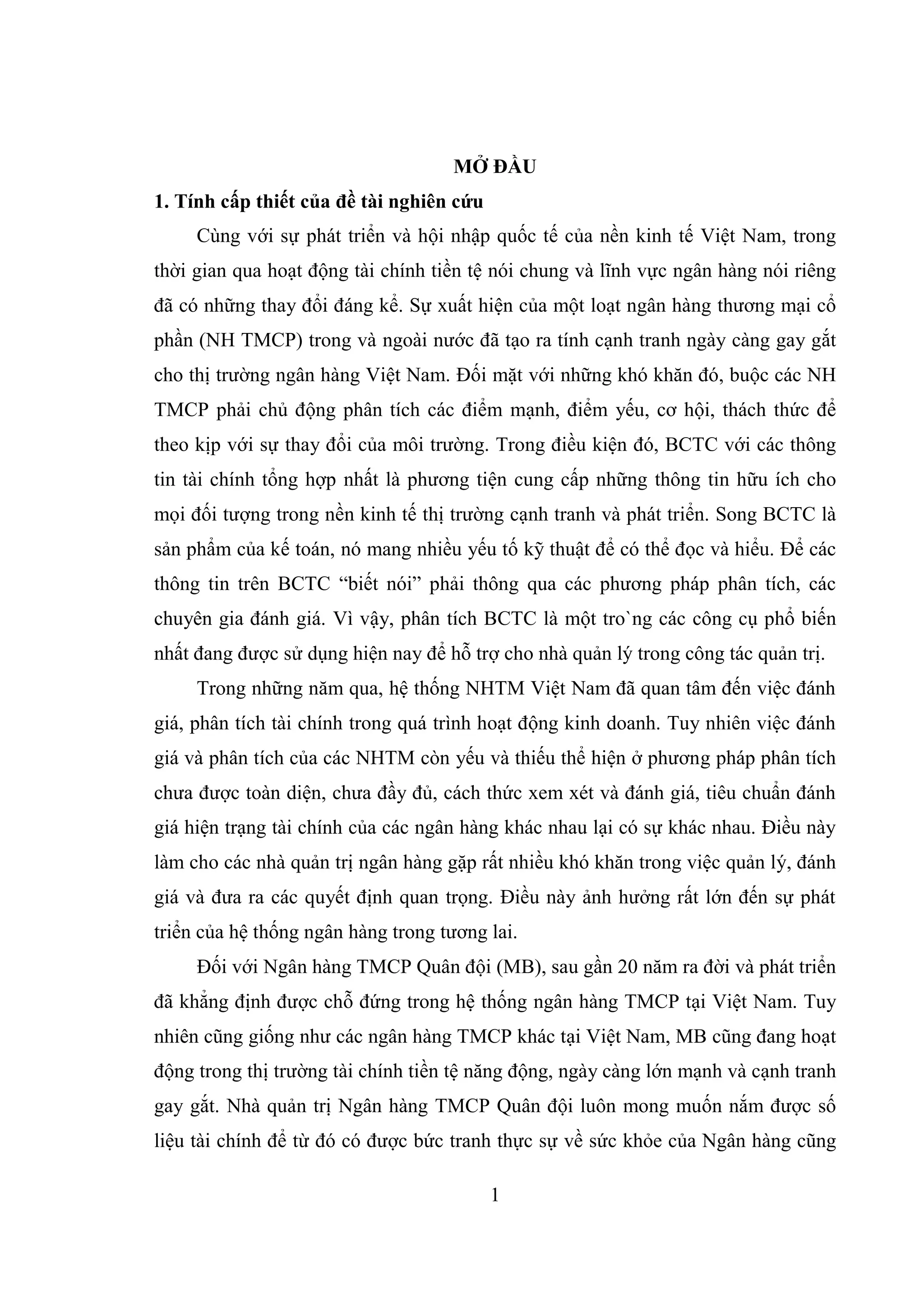 Luận văn: Phân tích báo cáo tài chính của Ngân hàng TMCP Quân đội | PDF