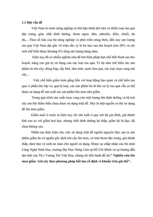 Luận văn: Nghiên cứu lên men giấm trái cây theo phương pháp hồi lưu cố định vi khuẩn trên giá ...