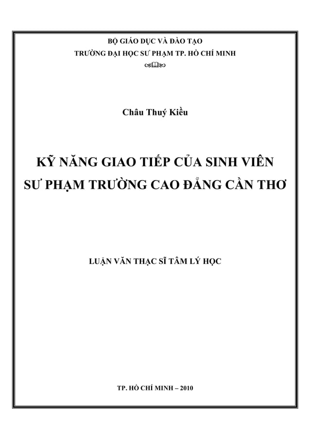 Luận văn: Kỹ năng giao tiếp của sinh viên Sư phạm trường Cao đẳng Cần Thơ | PDF