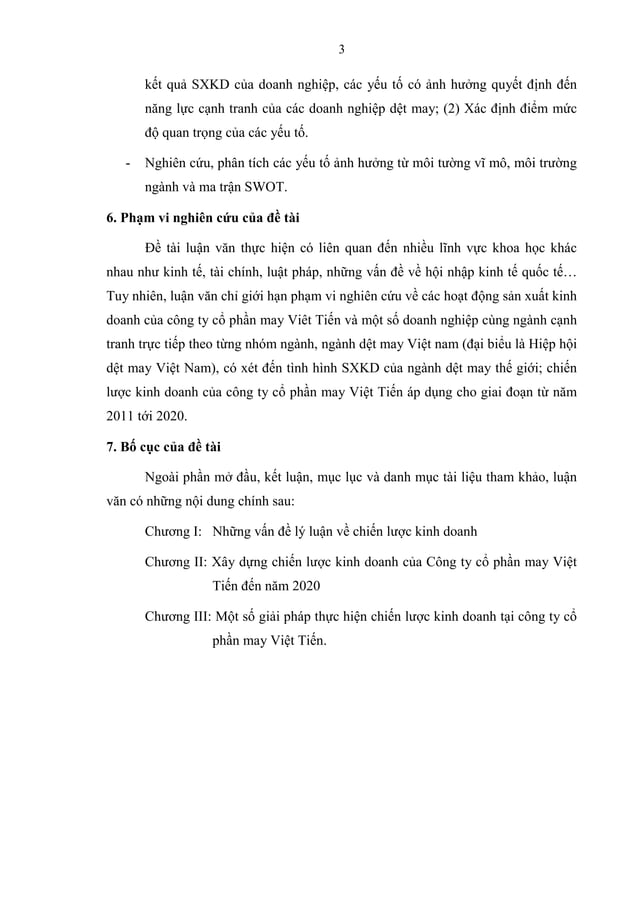 Luận văn: Chiến lược kinh doanh tại Tổng công ty cổ phần may Việt Tiến và các giải pháp thực ...