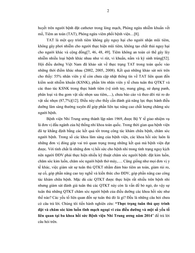 Luận văn: Thực trạng tuân thủ quy trình đặt và chăm sóc kim luồn tĩnh mạch ngoại vi của điều ...