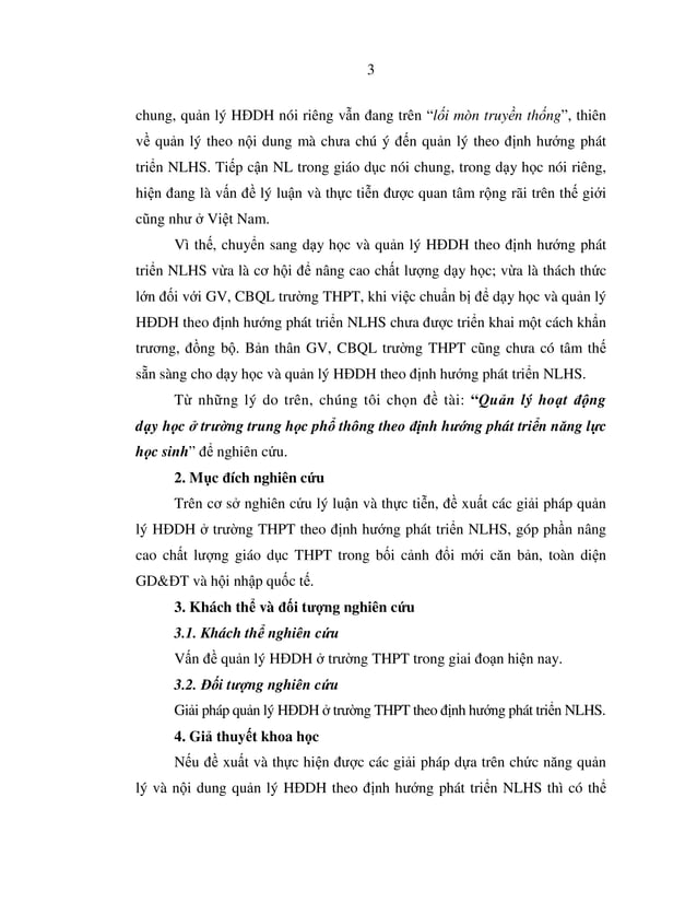 Luận án: Quản lý hoạt động dạy học ở trường trung học phổ thông theo định hướng phát triển năng ...