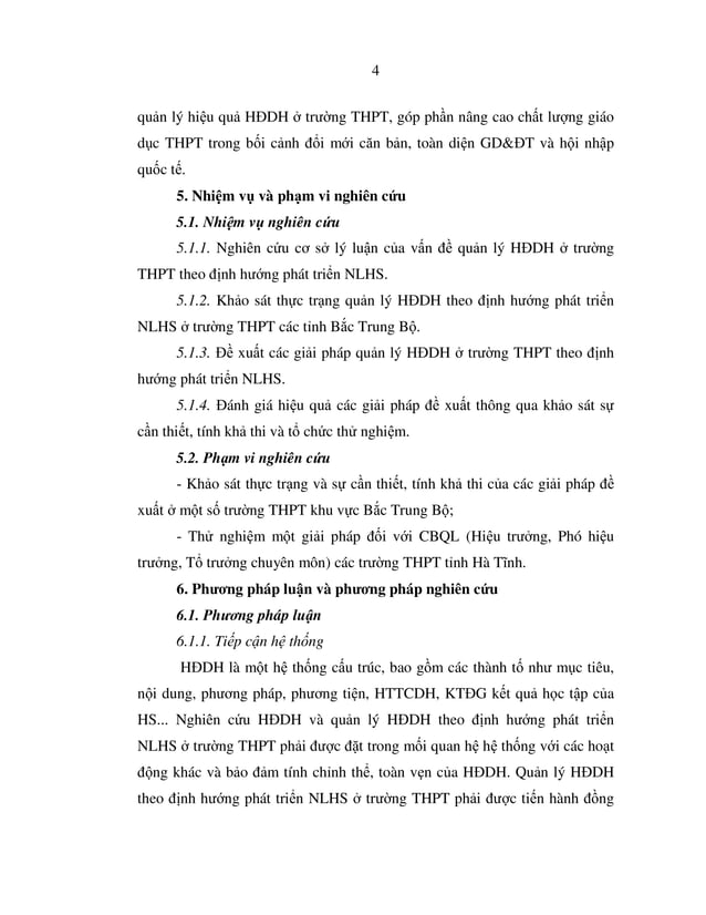 Luận án: Quản lý hoạt động dạy học ở trường trung học phổ thông theo định hướng phát triển năng ...
