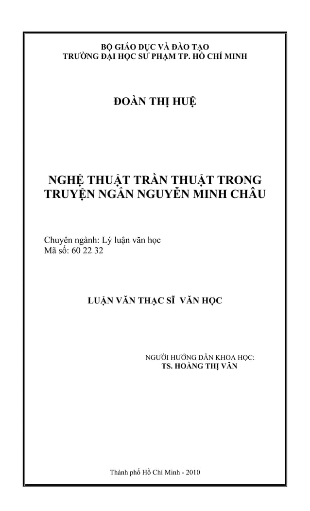 Luận văn: Nghệ thuật trần thuật trong truyện ngắn Nguyễn Minh Châu | PDF