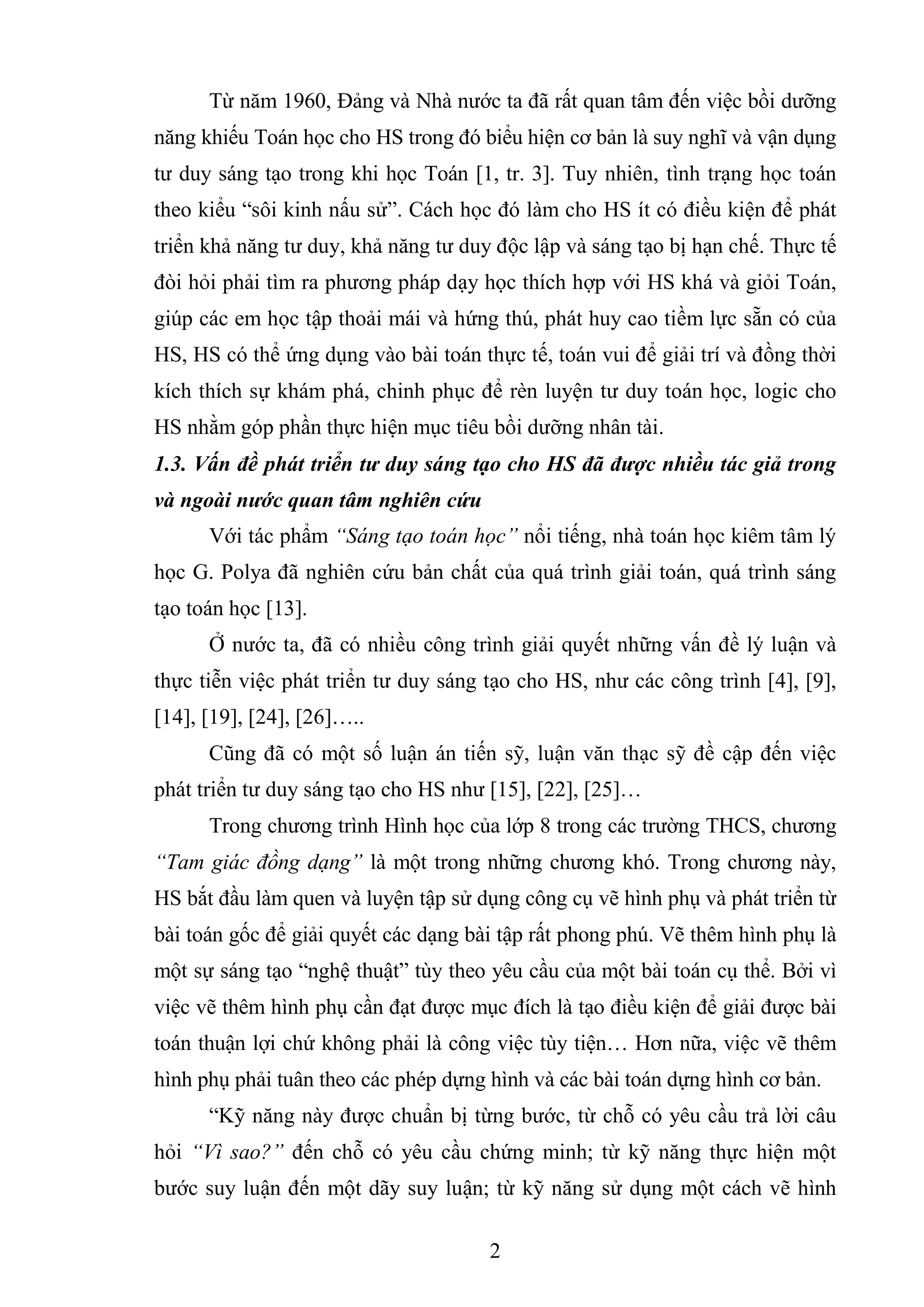Đề tài: Phát triển tư duy sáng tạo cho học sinh lớp 8 trung học cơ sở thông qua dạy học chương ...
