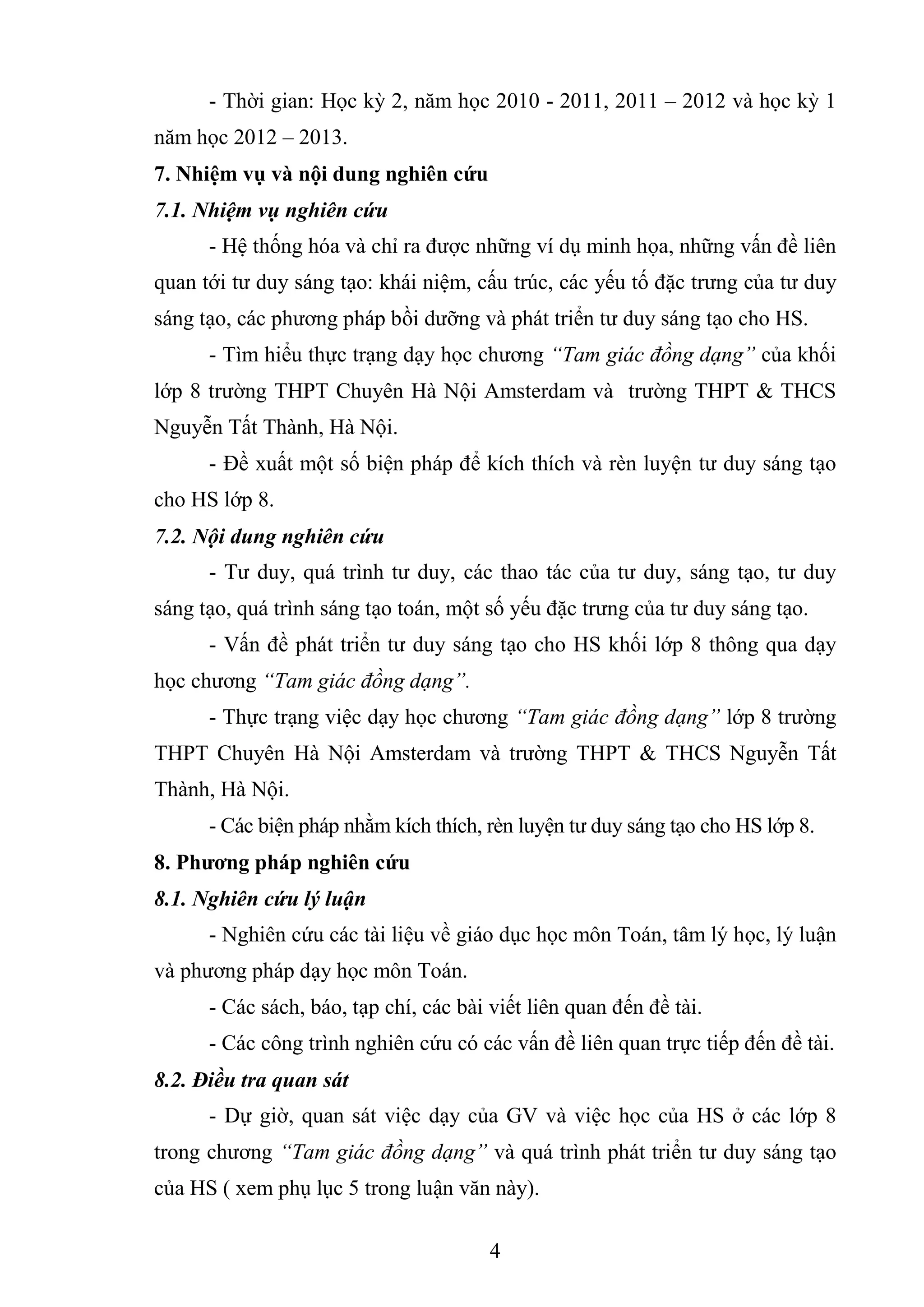 Đề tài: Phát triển tư duy sáng tạo cho học sinh lớp 8 trung học cơ sở thông qua dạy học chương ...