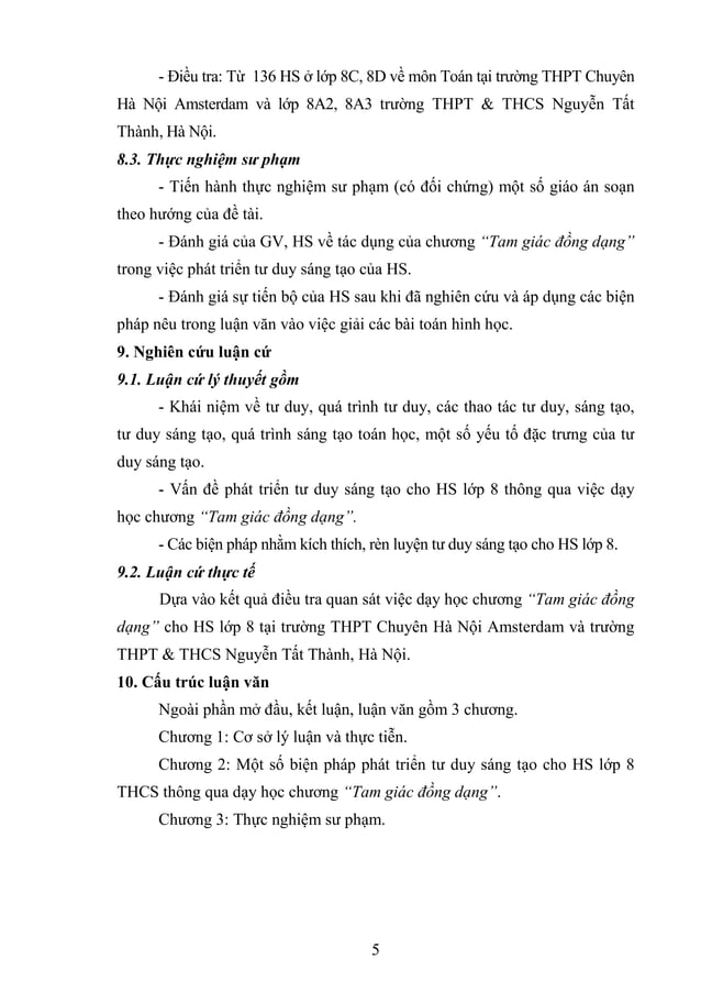 Đề tài: Phát triển tư duy sáng tạo cho học sinh lớp 8 trung học cơ sở thông qua dạy học chương ...