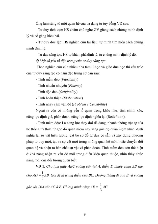 Đề tài: Phát triển tư duy sáng tạo cho học sinh lớp 8 trung học cơ sở thông qua dạy học chương ...