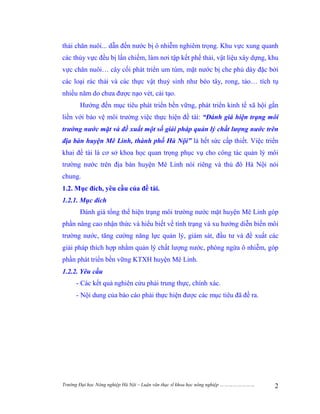 Luận văn: Đánh giá hiện trạng môi trường nước mặt và đề xuất một số giải pháp quản lý chất lượng ...