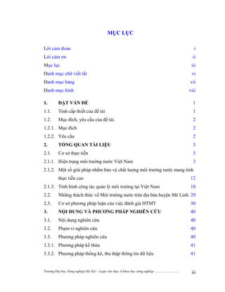 Luận văn: Đánh giá hiện trạng môi trường nước mặt và đề xuất một số giải pháp quản lý chất lượng ...