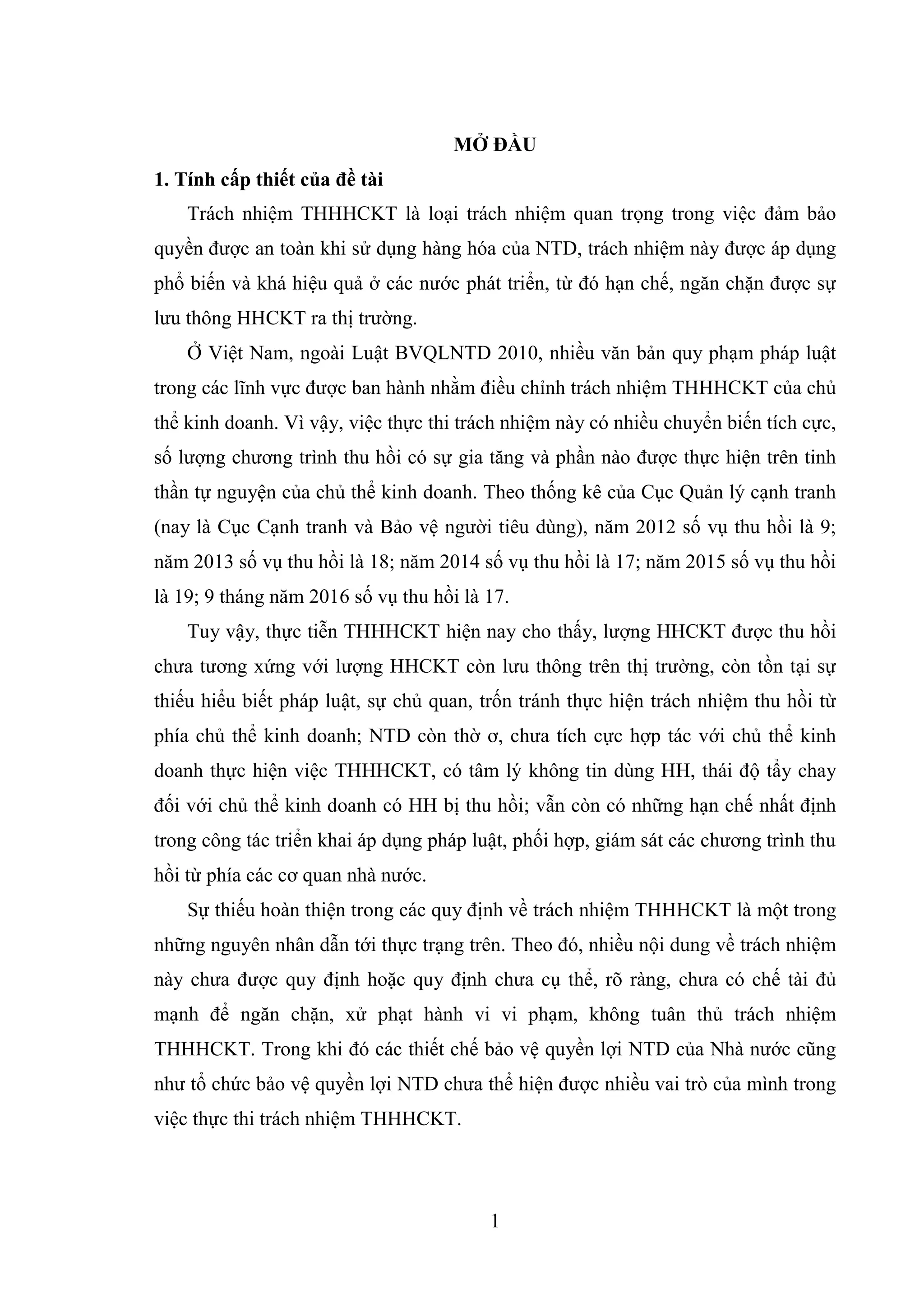 Luận án: Trách nhiệm thu hồi hàng hoá có khuyết tật của doanh nghiệp theo pháp luật bảo vệ quyền ...