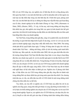 Luận án: Nghiên cứu ảnh hưởng các đặc điểm của giám đốc điều hành (ceo’s characteristic) đến ...