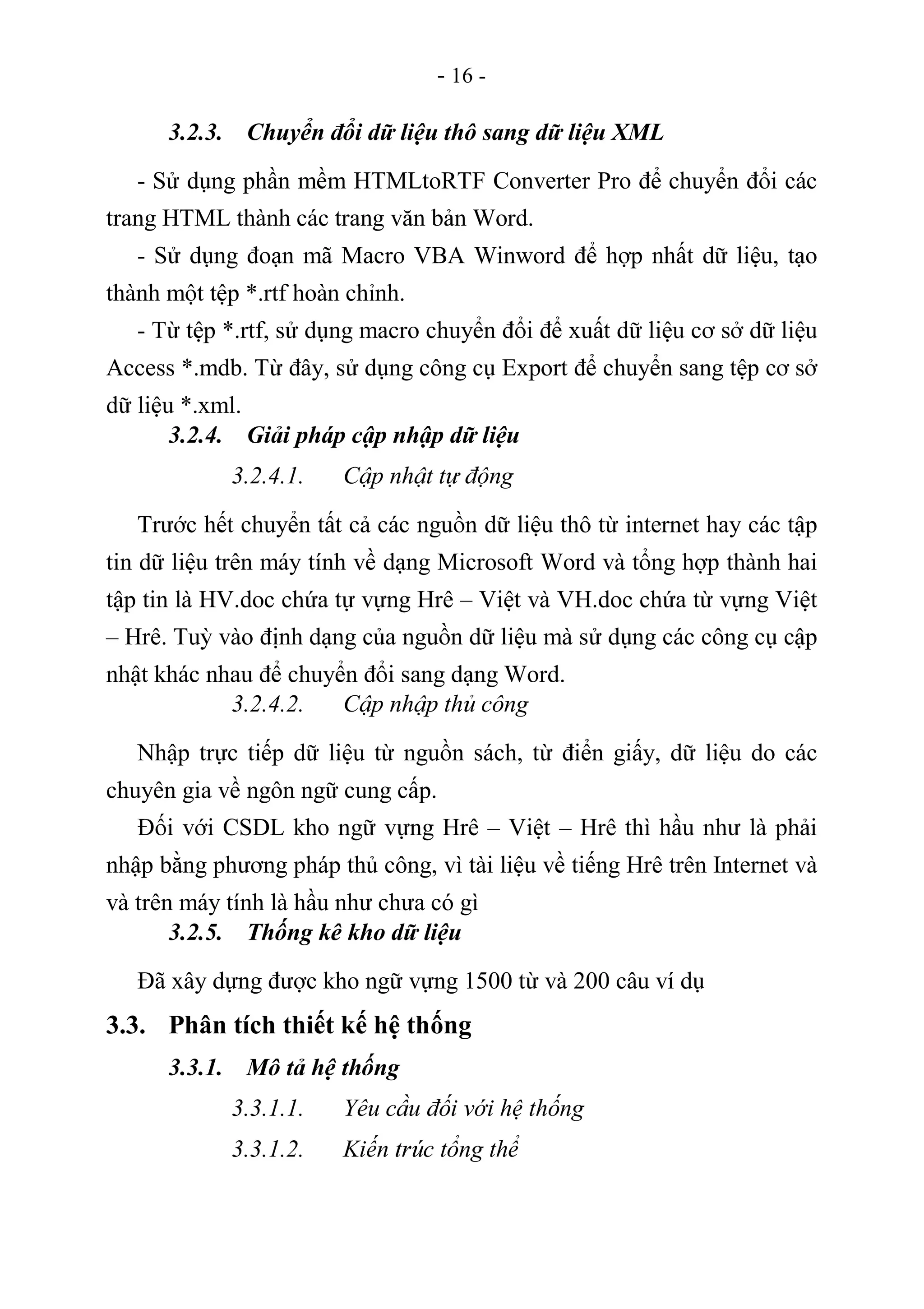Luận văn: Hoàn thiện hệ thống ngữ vựng tiếng Hrê ứng dụng xây dựng từ điển Hrê - Việt và Việt ...