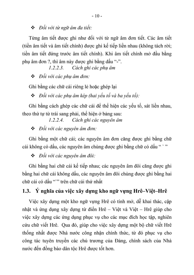 Luận văn: Hoàn thiện hệ thống ngữ vựng tiếng Hrê ứng dụng xây dựng từ điển Hrê - Việt và Việt ...
