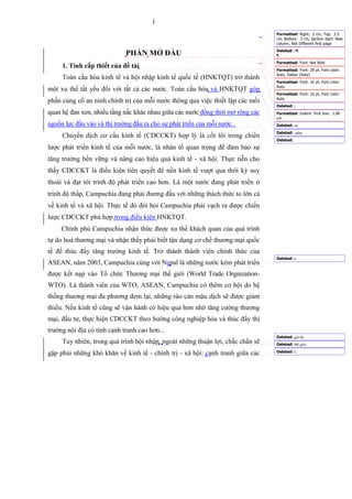 Luận án: Hội nhập kinh tế quốc tế và chuyển dịch cơ cấu kinh tế của Campuchia | PDF