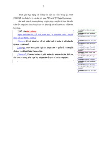 Luận án: Hội nhập kinh tế quốc tế và chuyển dịch cơ cấu kinh tế của Campuchia | PDF