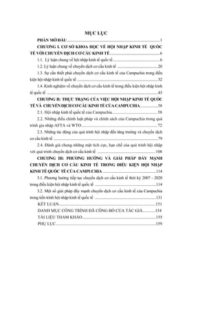 Luận án: Hội nhập kinh tế quốc tế và chuyển dịch cơ cấu kinh tế của Campuchia | PDF