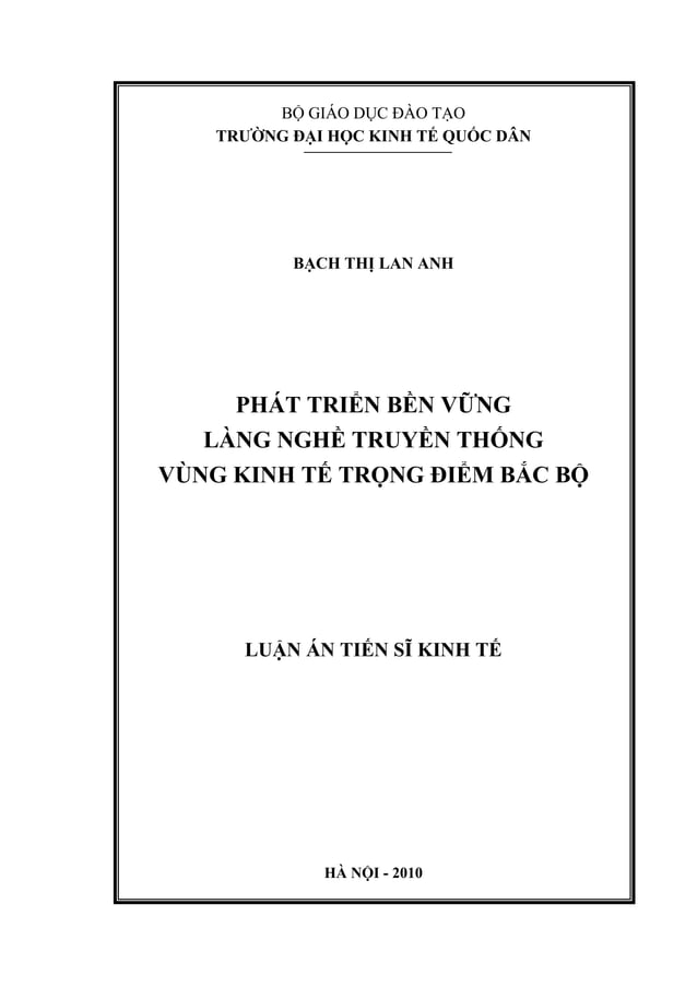 Luận án: Phát triển bền vững làng nghề truyền thống vùng kinh tế trọng điểm bắc bộ | PDF