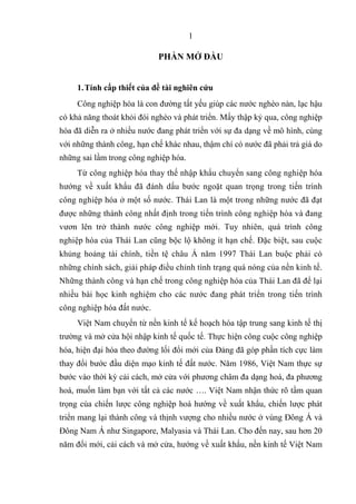 Luận án: Công nghiệp hóa hướng về xuất khẩu của Thái Lan, kinh nghiệm và khả năng vận dụng đối ...