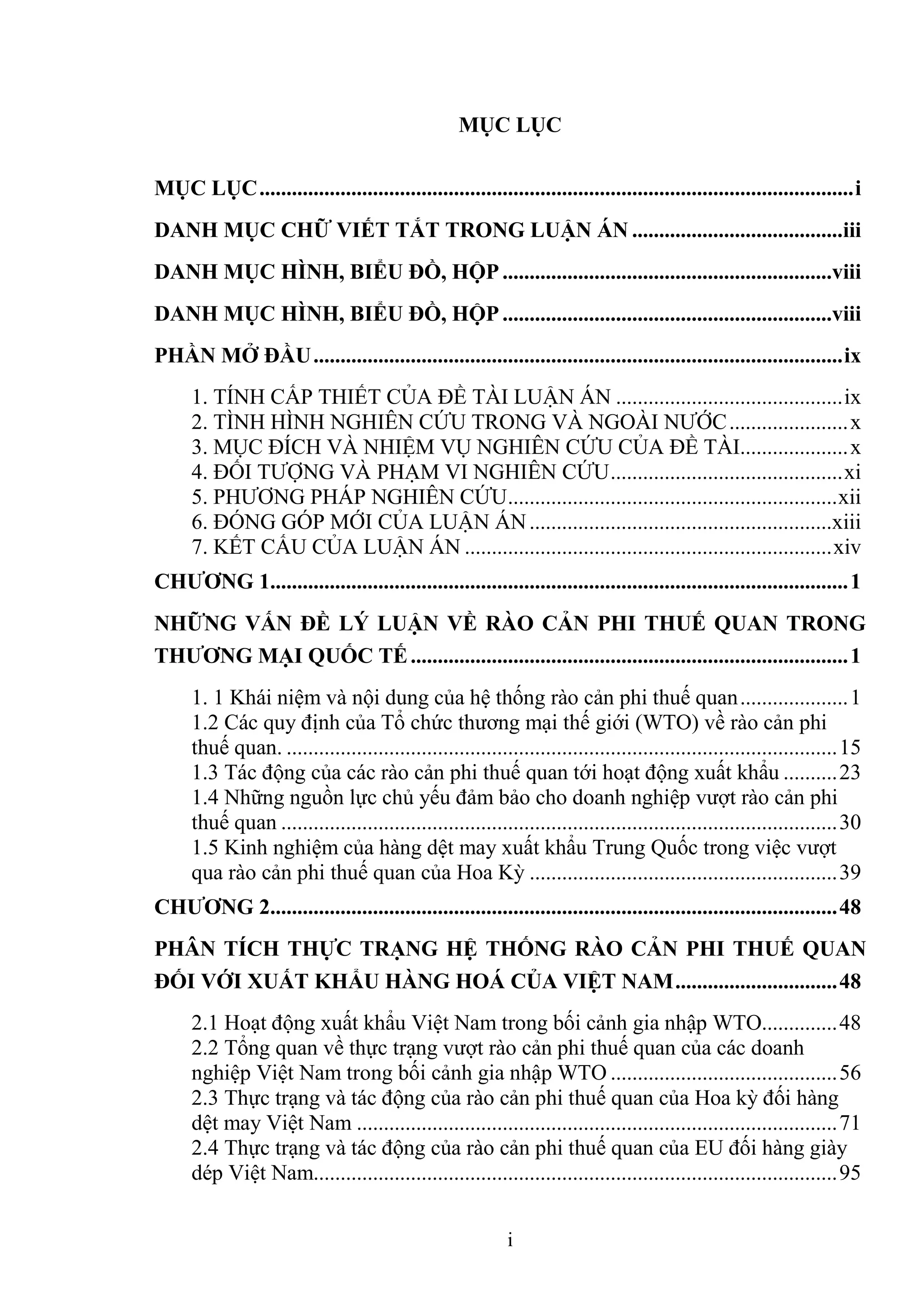 Luận án: Các biện pháp vượt rào cản phi thuế quan trọng thương mại quốc tế nhằm đẩy mạnh xuất ...