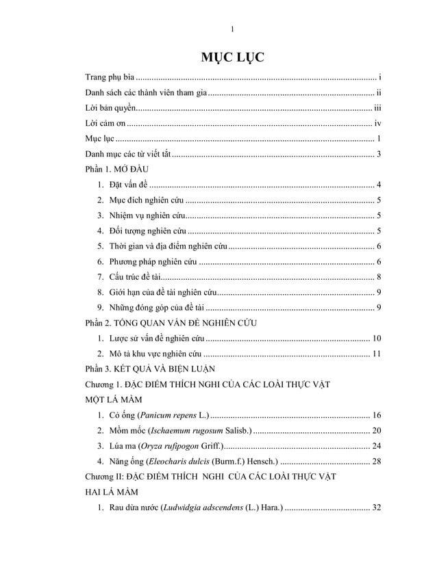 Đề tài: Nghiên cứu đặc điểm thích nghi hình thái, cấu tạo và sinh thái của một số loài thực vật ...
