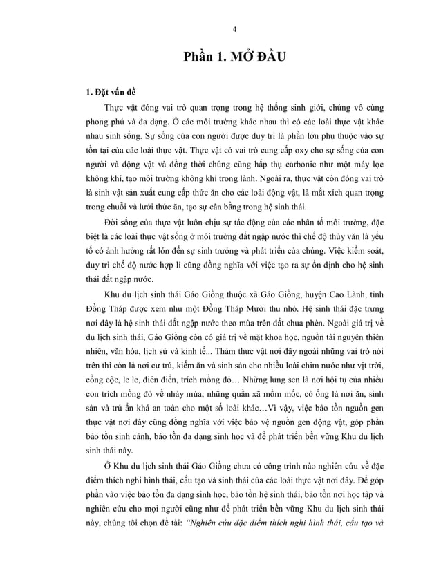 Đề tài: Nghiên cứu đặc điểm thích nghi hình thái, cấu tạo và sinh thái của một số loài thực vật ...