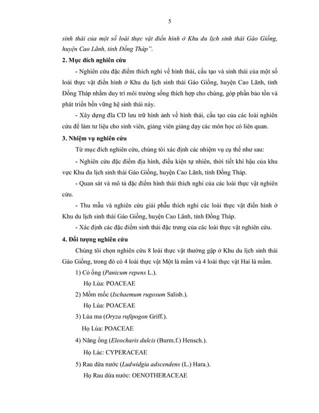 Đề tài: Nghiên cứu đặc điểm thích nghi hình thái, cấu tạo và sinh thái của một số loài thực vật ...