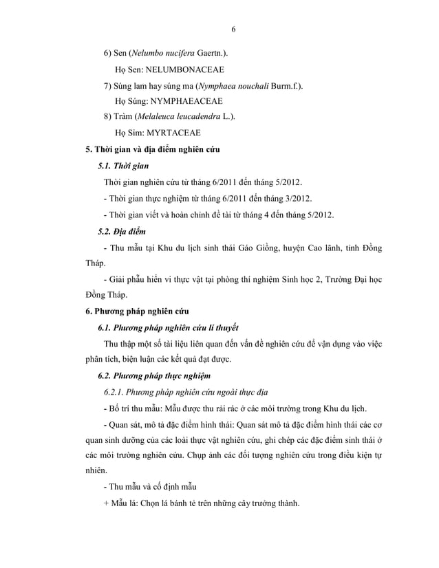 Đề tài: Nghiên cứu đặc điểm thích nghi hình thái, cấu tạo và sinh thái của một số loài thực vật ...