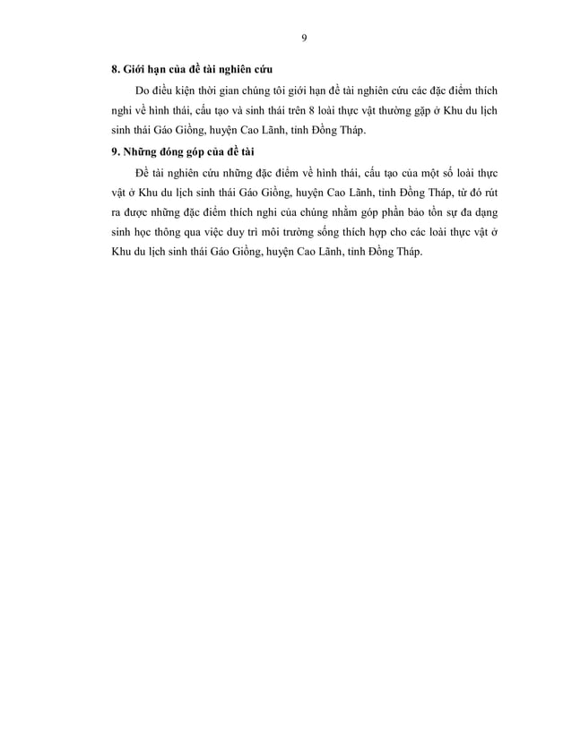 Đề tài: Nghiên cứu đặc điểm thích nghi hình thái, cấu tạo và sinh thái của một số loài thực vật ...