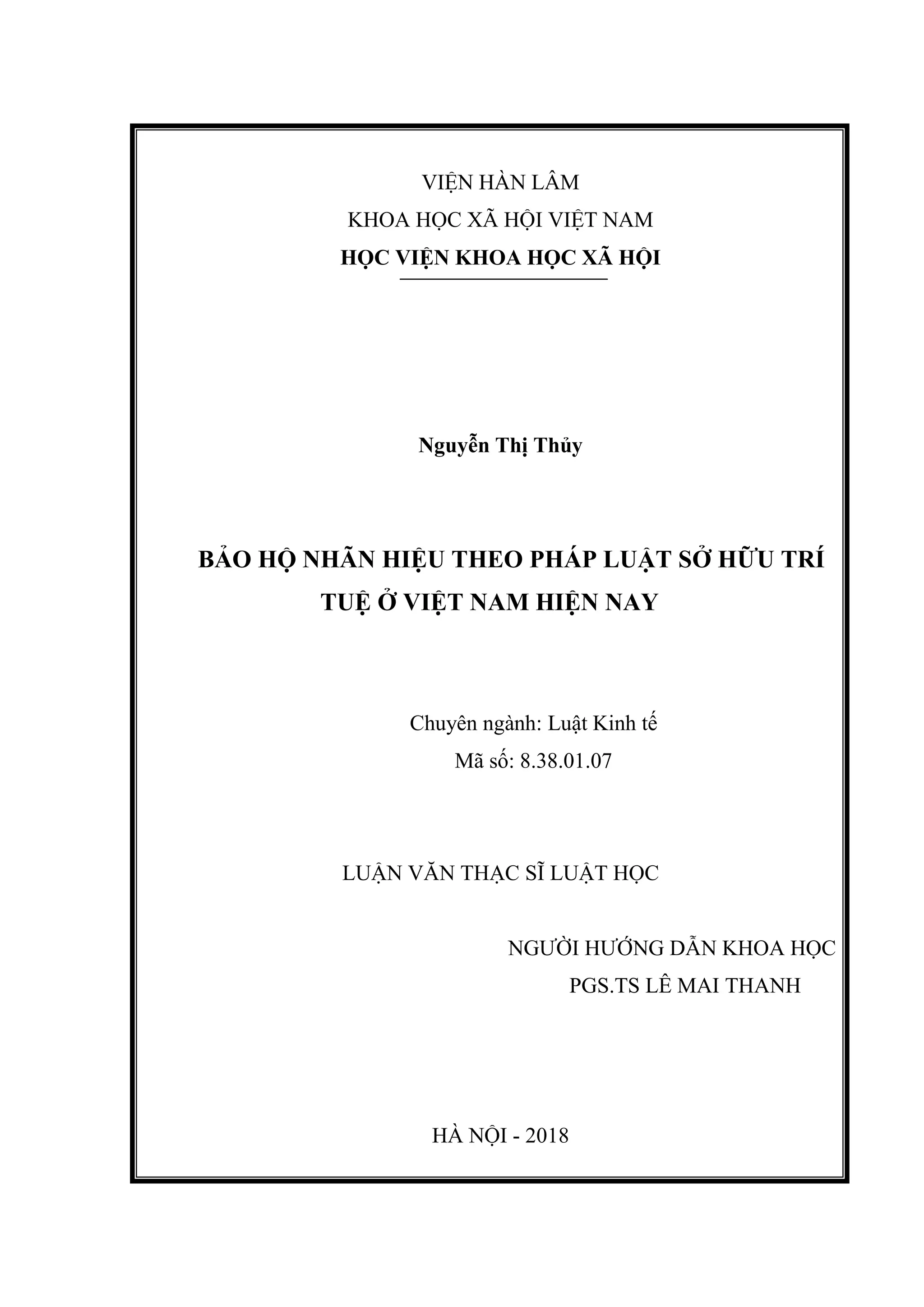 Luận văn: Bảo hộ nhãn hiệu theo pháp luật sở hữu trí tuệ ở Việt Nam hiện nay | PDF