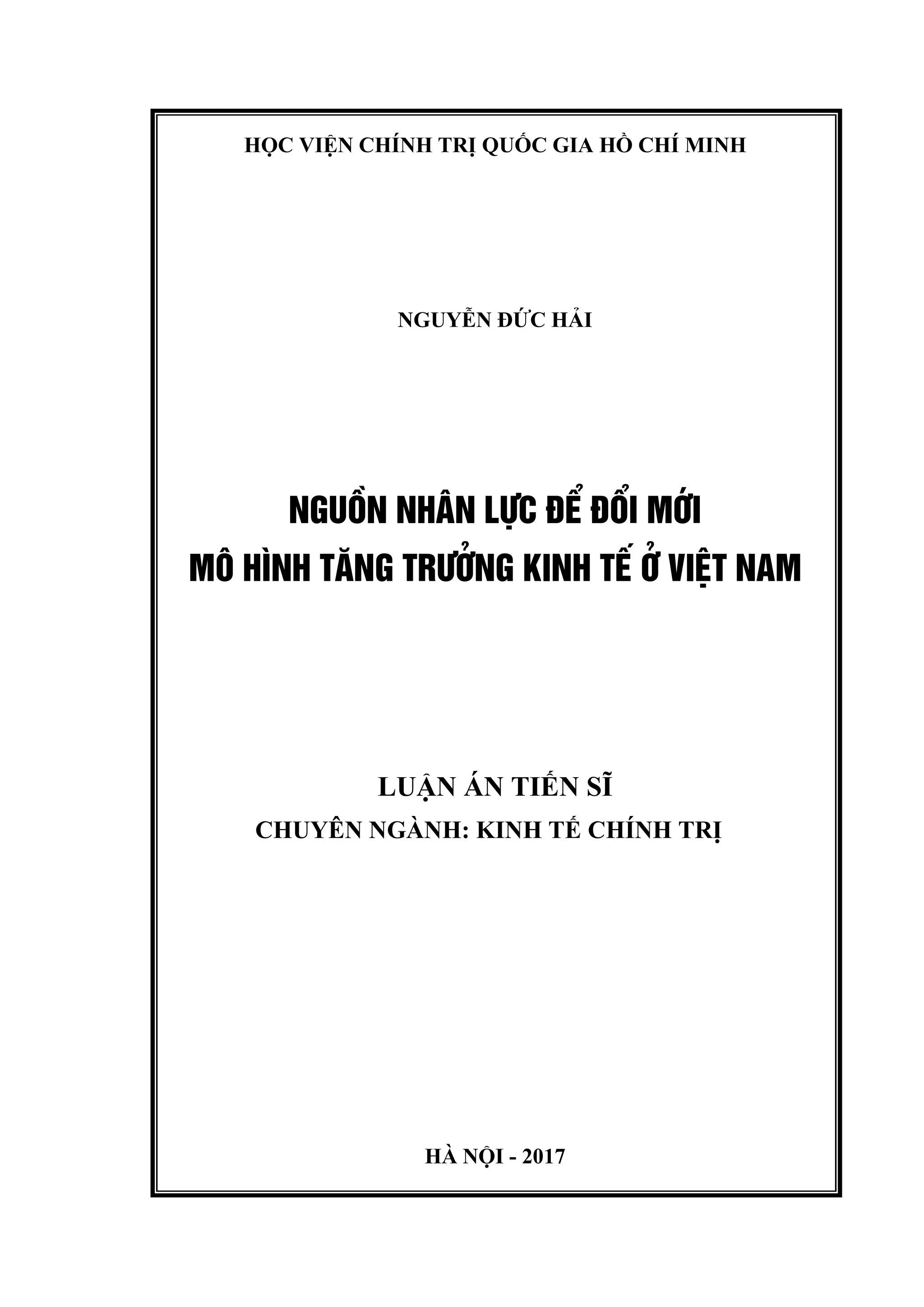 Luận án: Nguồn nhân lực để đổi mới mô hình tăng trưởng kinh tế ở Việt Nam | PDF