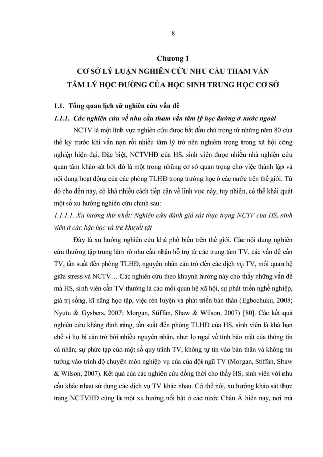 Luận án: Nhu cầu tham vấn tâm lý học đường của học sinh Trung học cơ sở | PDF
