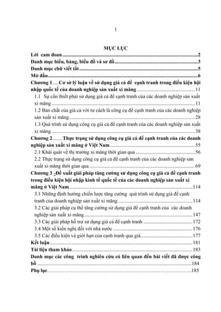 Luận án: Sử dụng công cụ giá cả để cạnh tranh trong điều kiện hội nhập kinh tế quốc tế của các ...