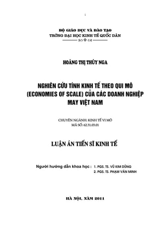 Luận án: Nghiên cứu tính kinh tế theo qui mô (Economies of scale) của các doanh nghiệp May Việt ...