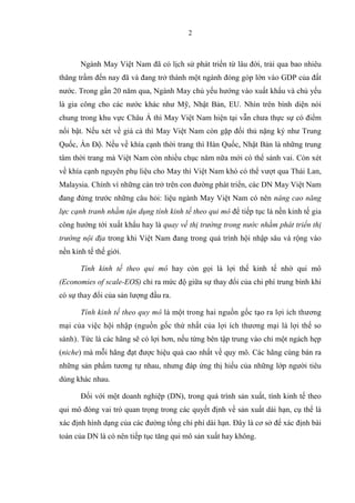 Luận án: Nghiên cứu tính kinh tế theo qui mô (Economies of scale) của các doanh nghiệp May Việt ...
