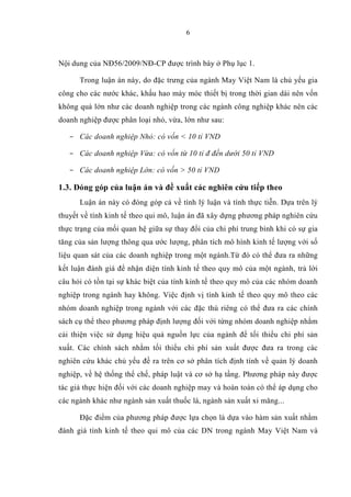 Luận án: Nghiên cứu tính kinh tế theo qui mô (Economies of scale) của các doanh nghiệp May Việt ...