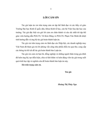 Luận án: Nghiên cứu tính kinh tế theo qui mô (Economies of scale) của các doanh nghiệp May Việt ...