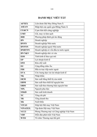 Luận án: Nghiên cứu tính kinh tế theo qui mô (Economies of scale) của các doanh nghiệp May Việt ...
