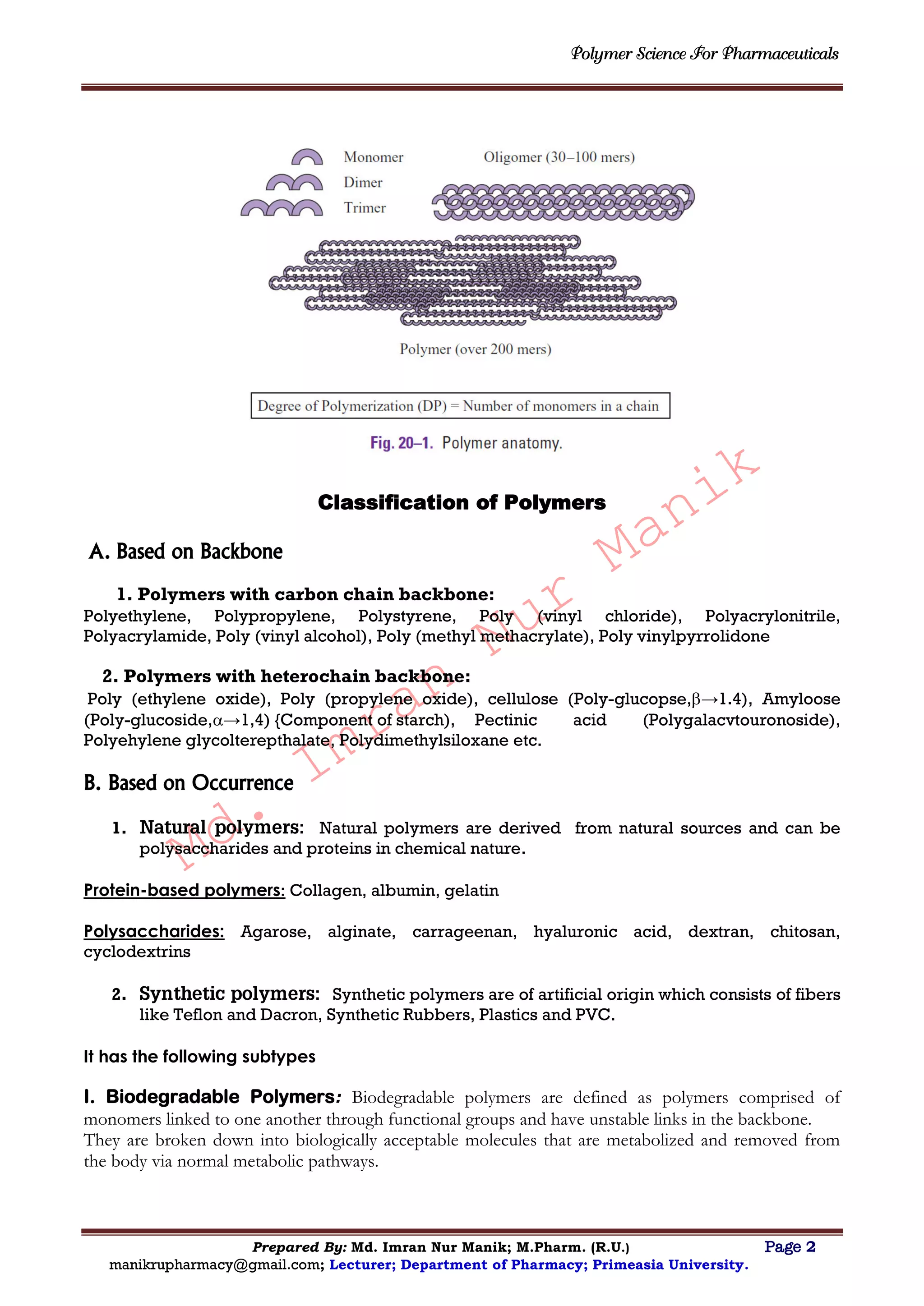 Polymer Science For Pharmaceuticals-MANIK | PDF