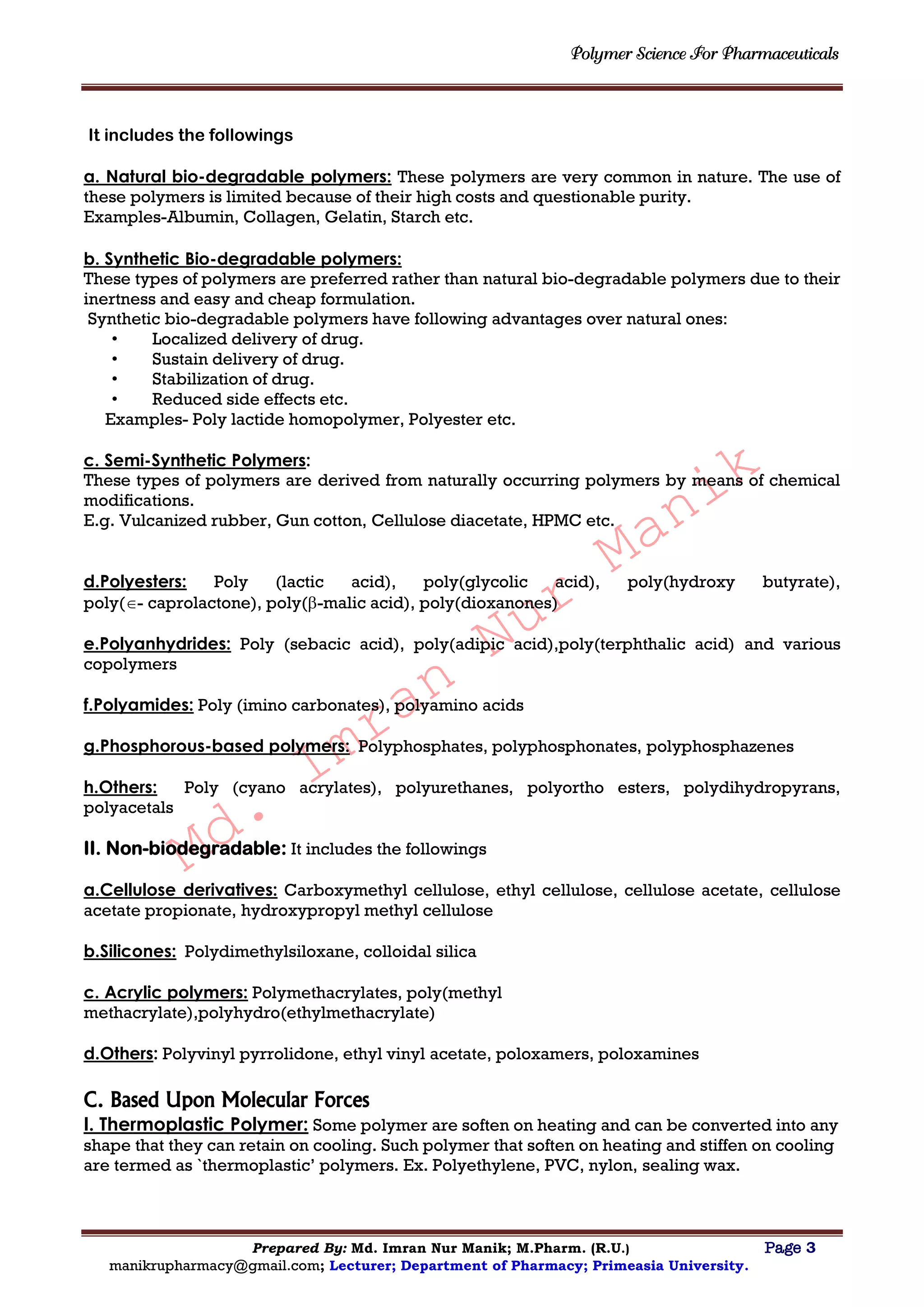 Polymer Science For Pharmaceuticals-MANIK | PDF