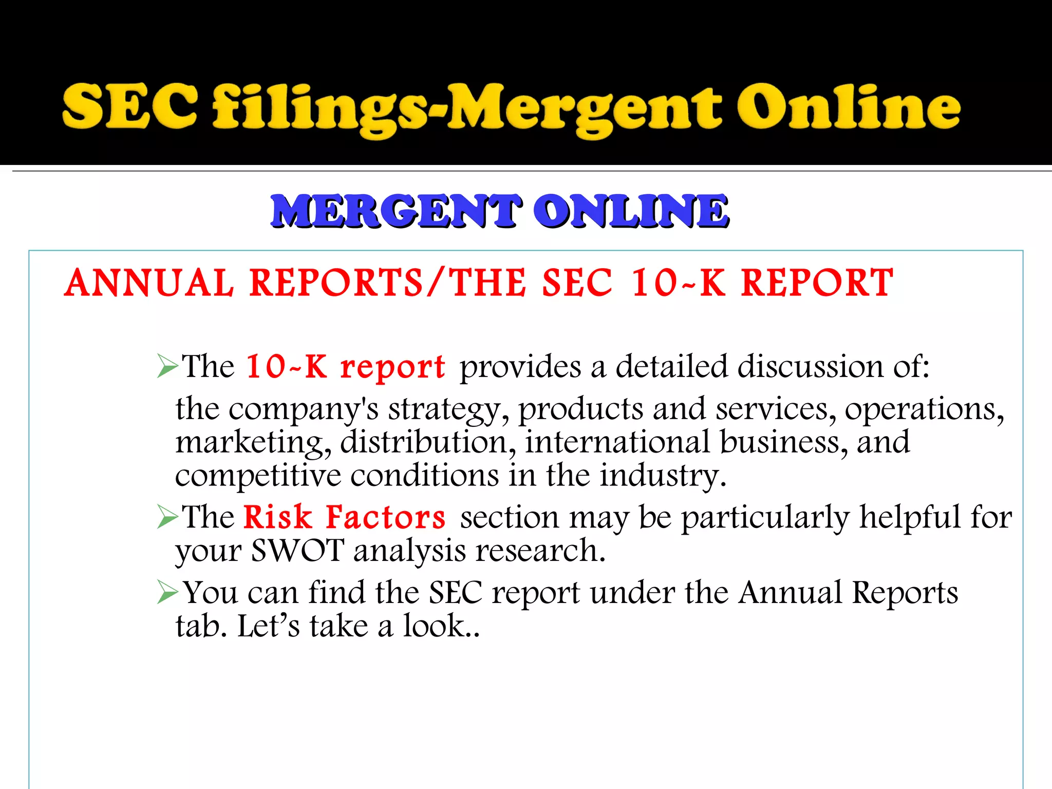 using Mergent for SWOT analyses | PPT