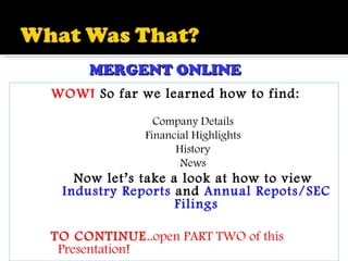 using Mergent for SWOT analyses | PPT