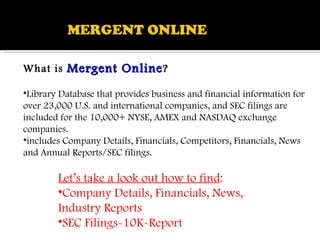 using Mergent for SWOT analyses | PPT