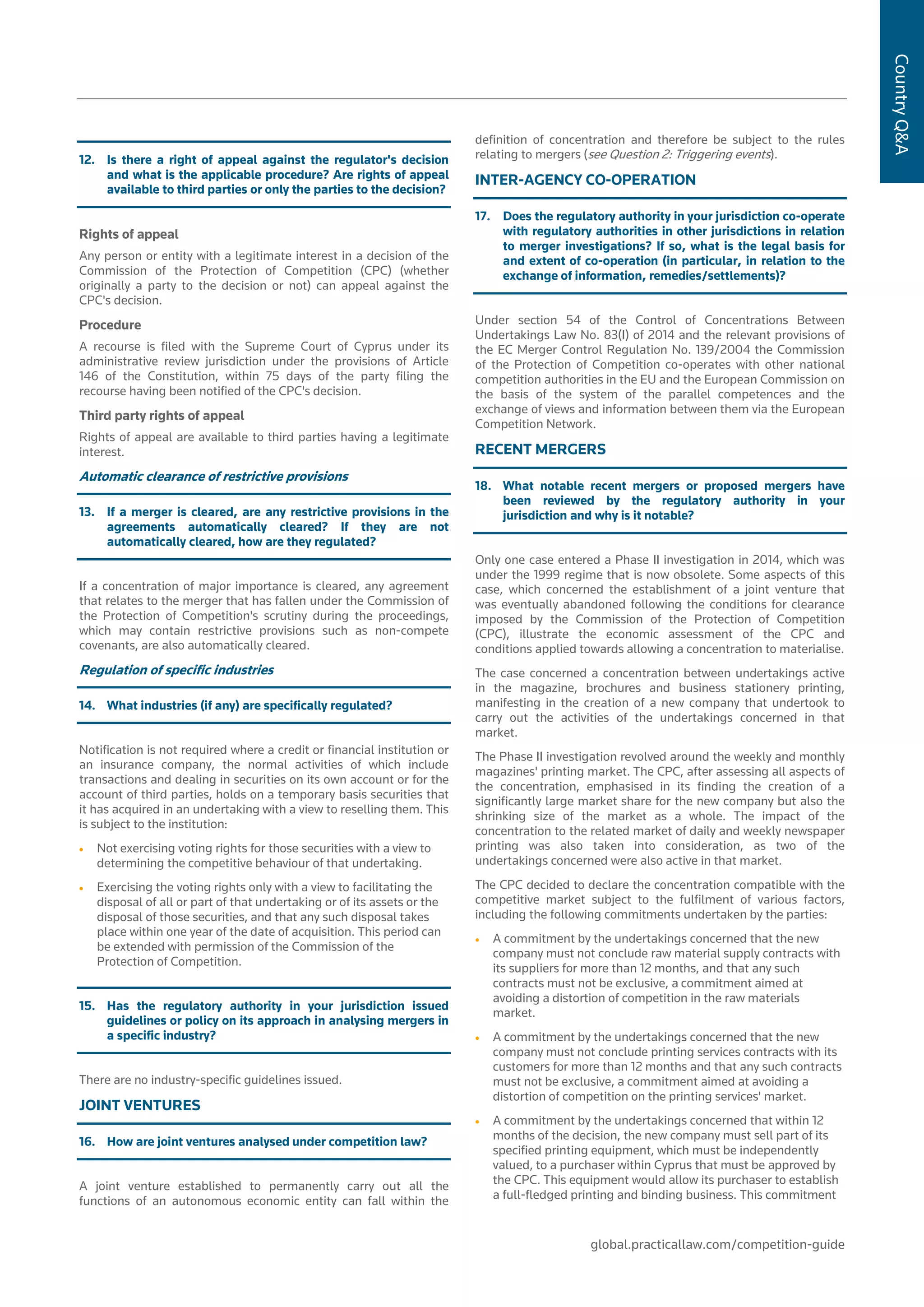 Merger Control in Cyprus: Overview | PDF