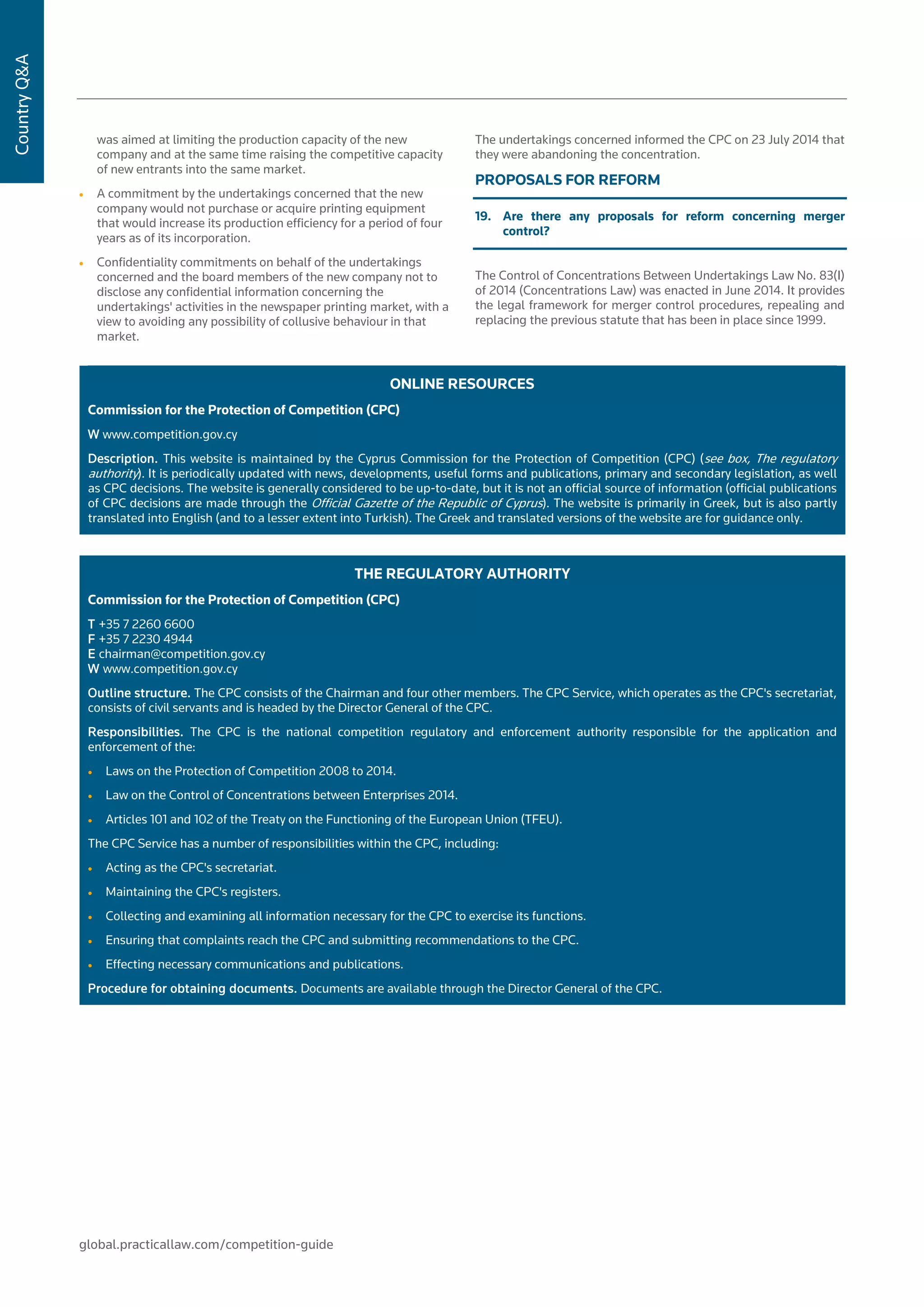 Merger Control in Cyprus: Overview | PDF