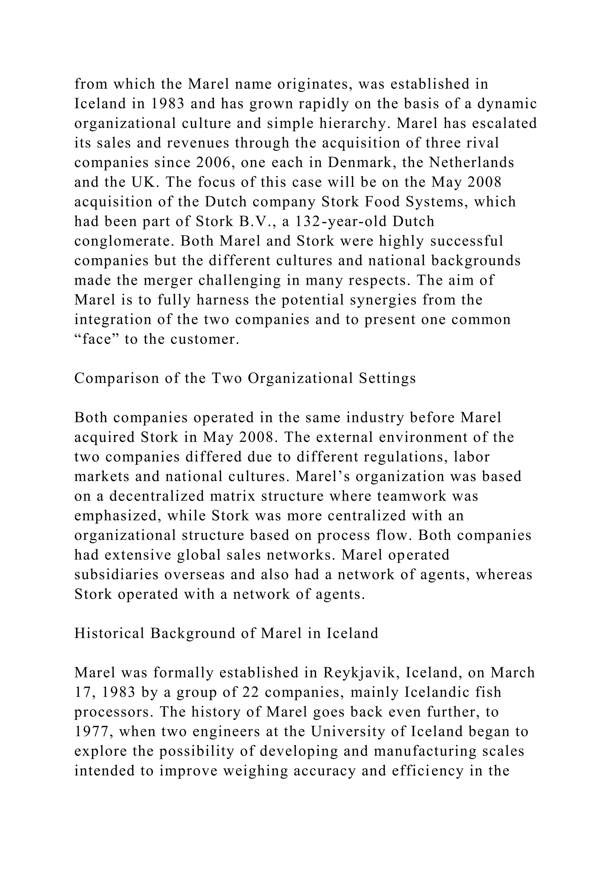 Merger, Culture, and HRM The Marel and Stork CaseIngiRunarEdvar.docx