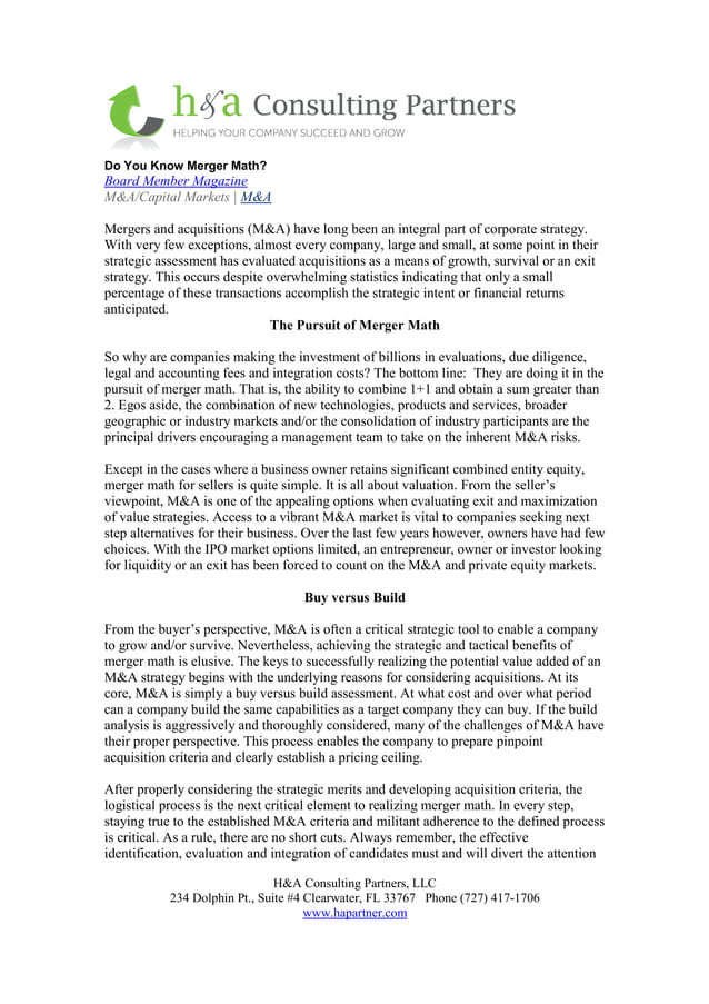 Do You Know Merger Math? | PDF | Mergers and Acquisitions | Business ...