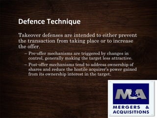 mergers and acquisition...defensive technique used by companies | PPT ...