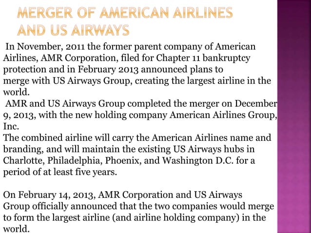 Merger of american airlines and us airways | PPTX | Mergers and ...